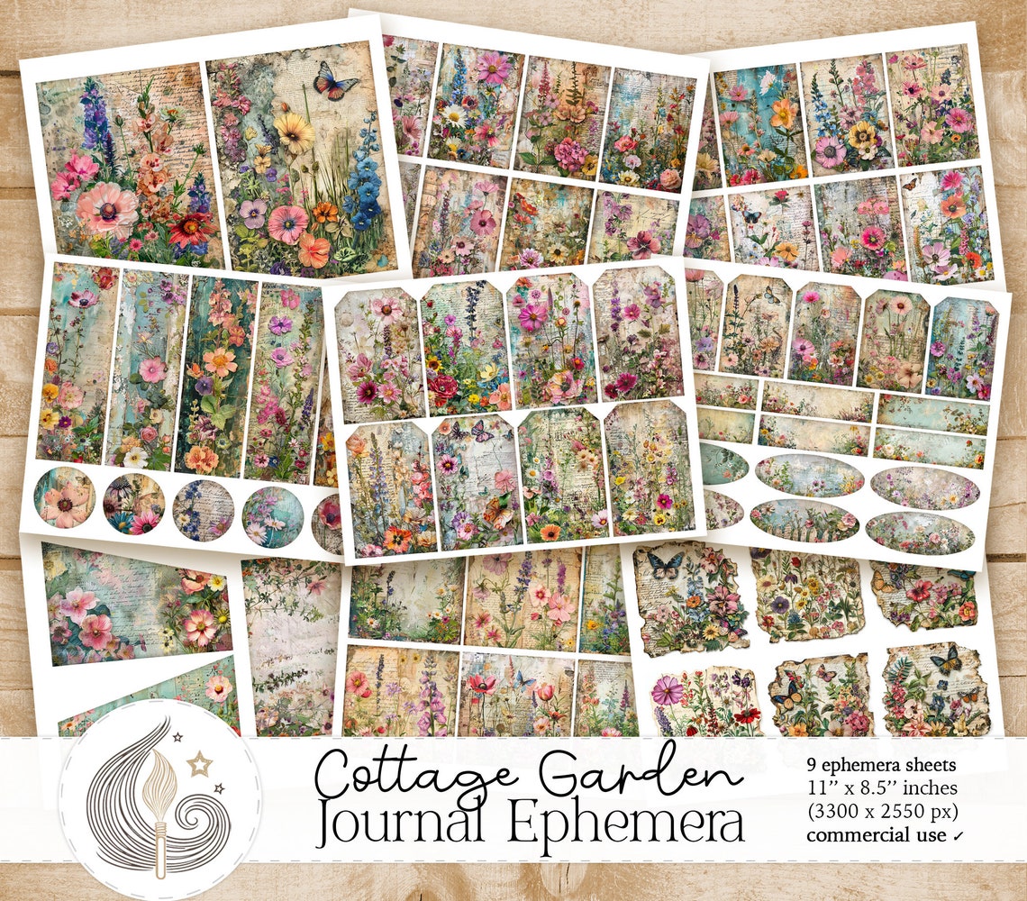 Cottage Garden Journal Ephemera: Floral Printable Pack in Romantic ...