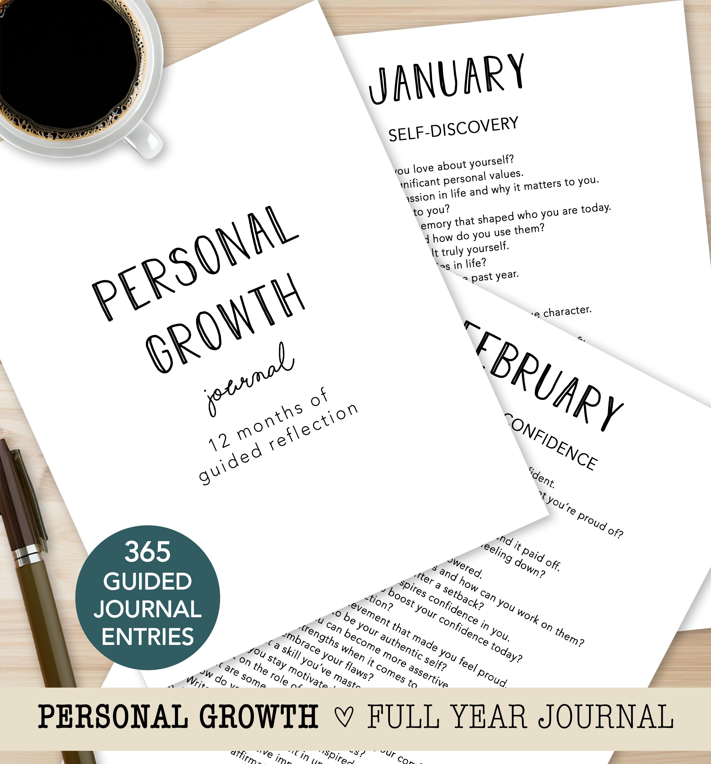 Personal Growth Journal, 12 Month Self Reflection Workbook, 365 Guided ...