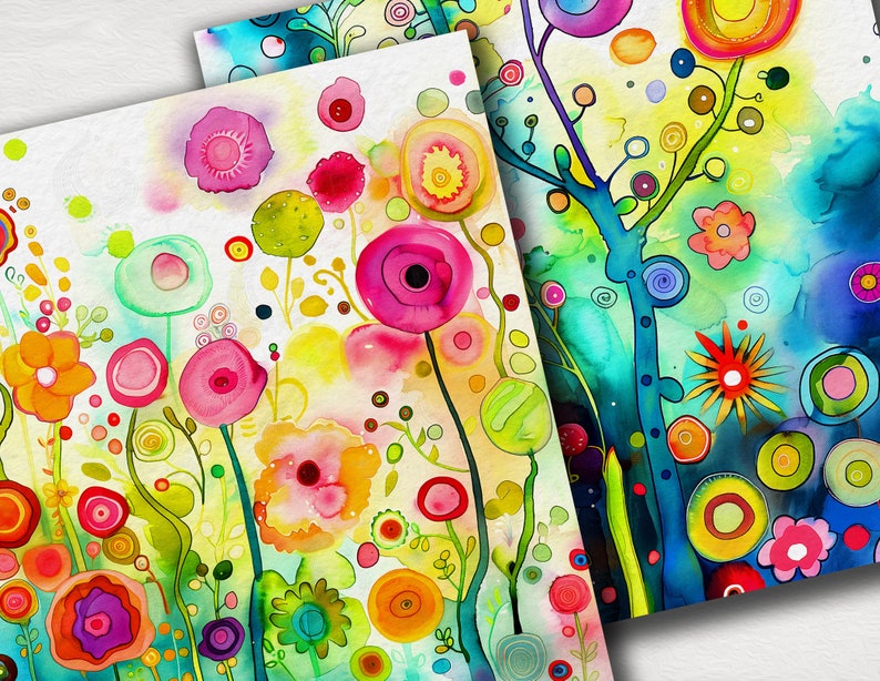 Floral Digital Paper Pack: Whimsical Watercolor Flower Patterns in ...