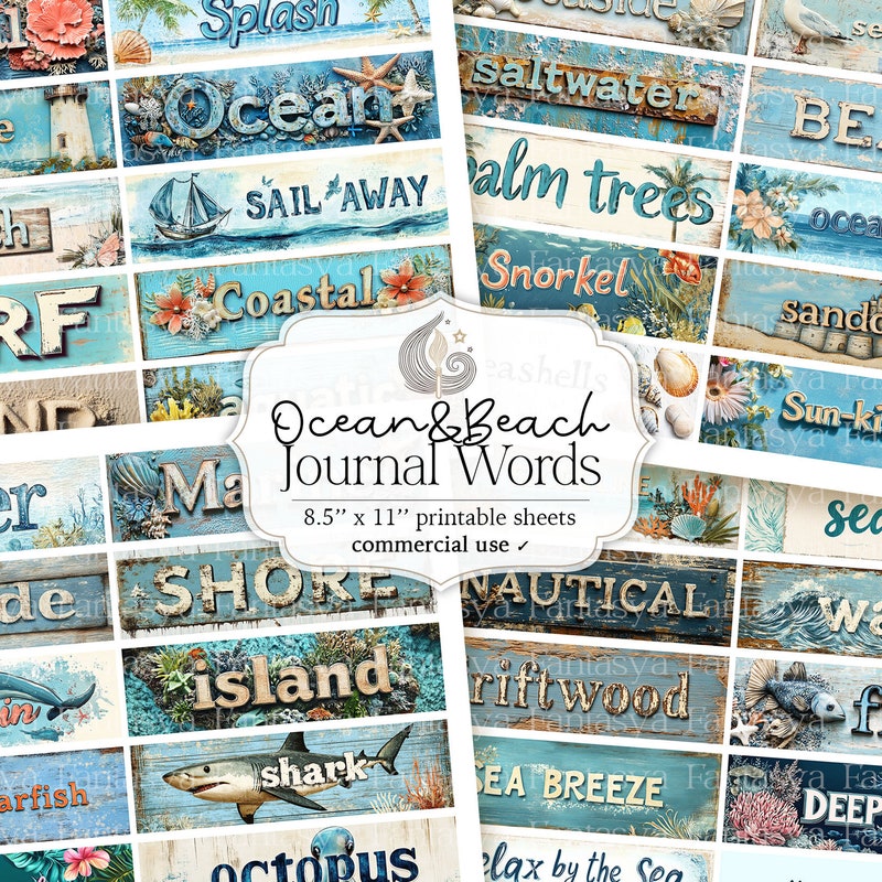 Scrapbook Ocean Words Stickers - Etsy
