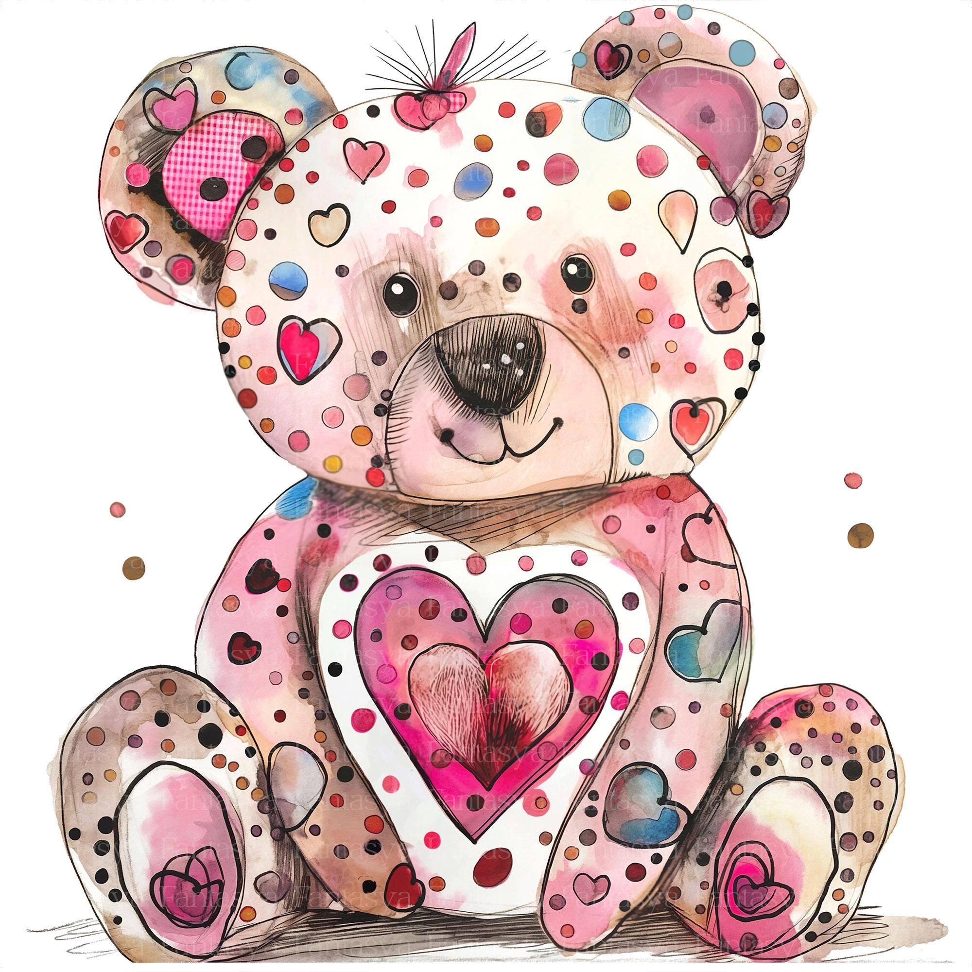 Whimsical Teddy Bear Clip Art Pack: Valentine Heart Bear Illustration ...