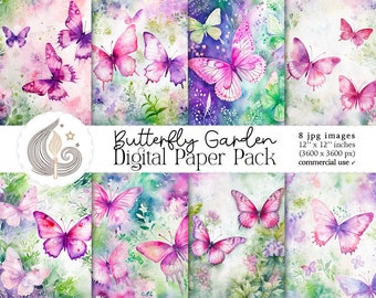 Butterfly Garden Digital Paper Pack: Watercolor Butterflies & Floral ...