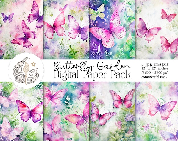 Butterfly Garden Digital Paper Pack: Watercolor Butterflies & Floral ...