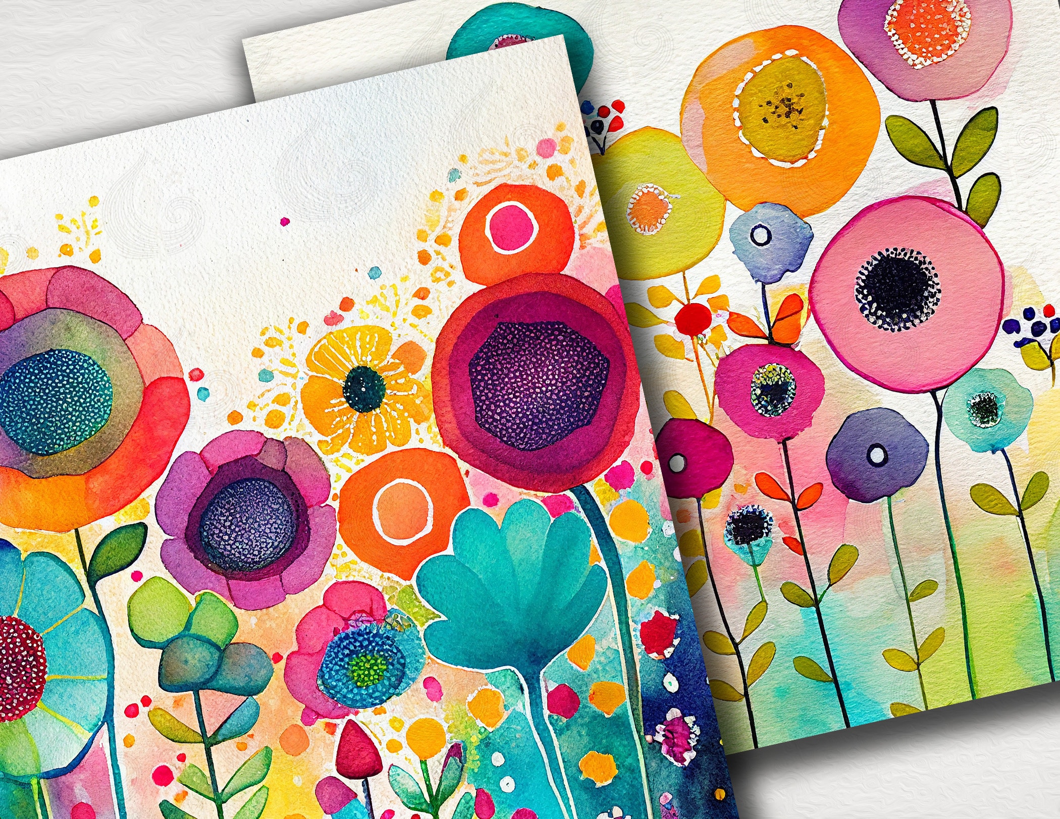 Floral Digital Paper Pack: Soft Watercolor Flowers in Pastel Pink and ...