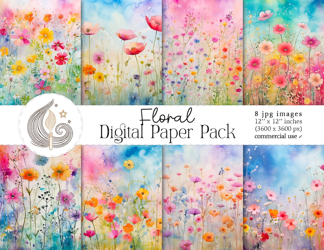 Wildflower Digital Paper | Watercolor Floral Digital Paper | Printable ...