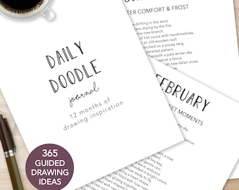 365 Doodle Journal, Monthly Drawing Challenge, Year Long Sketchbook ...