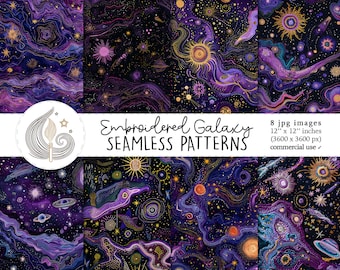 Embroidered Galaxy Seamless Patterns: Cosmic Night Sky Digital Paper ...