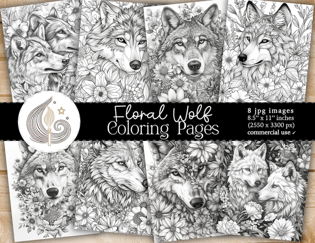 Printable Floral Wolf Coloring Pages | Wolves With Flowers | Wolf ...