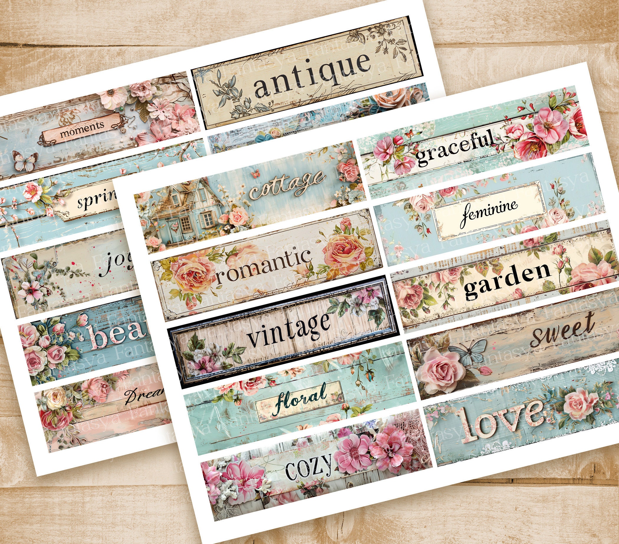 Shabby Chic Journal Word Labels: Vintage Floral Theme Printable ...