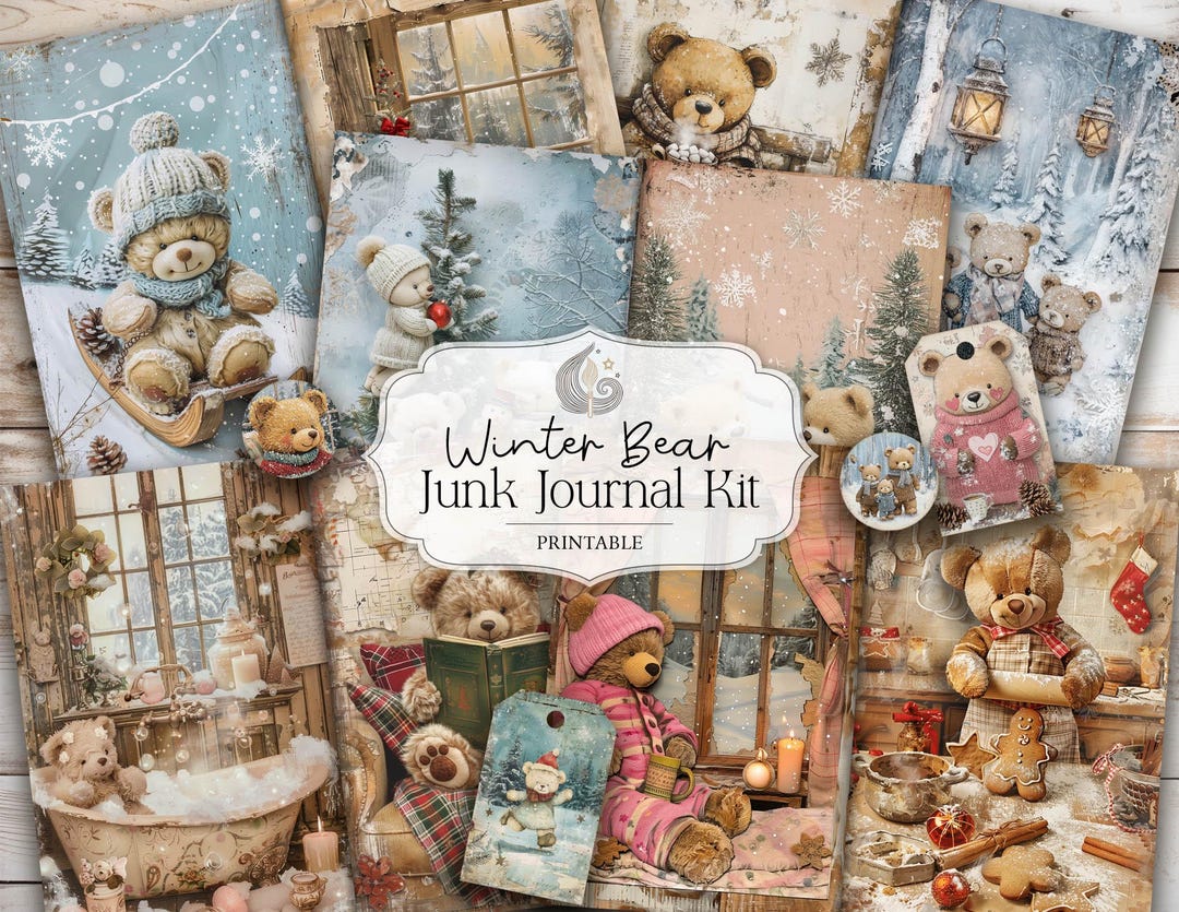 Winter Bear Junk Journal Kit: Soft Cozy Holiday Printable Pages ...