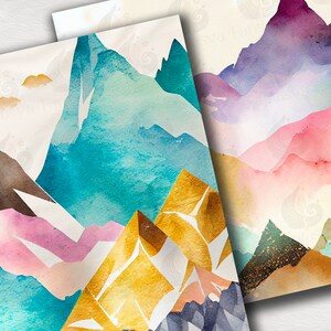 Mountains Digital Paper | Watercolor Mountains | Scrapbooking Paper ...