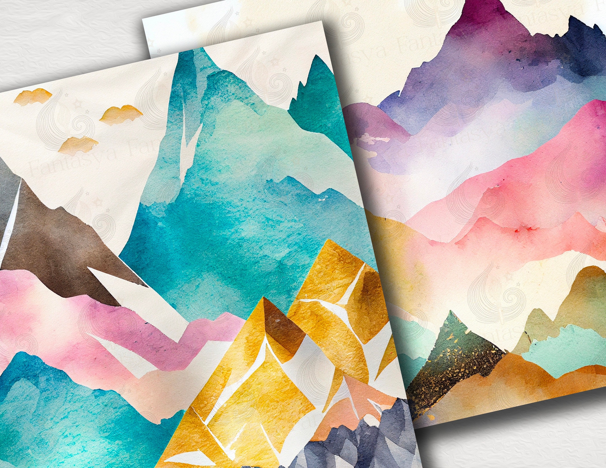 Mountains Digital Paper Watercolor Mountains Scrapbooking - Etsy