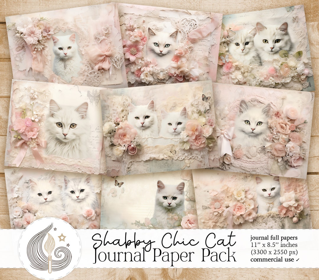 Shabby Chic Cat Junk Journal Papers: Pastel Feline Backgrounds With ...