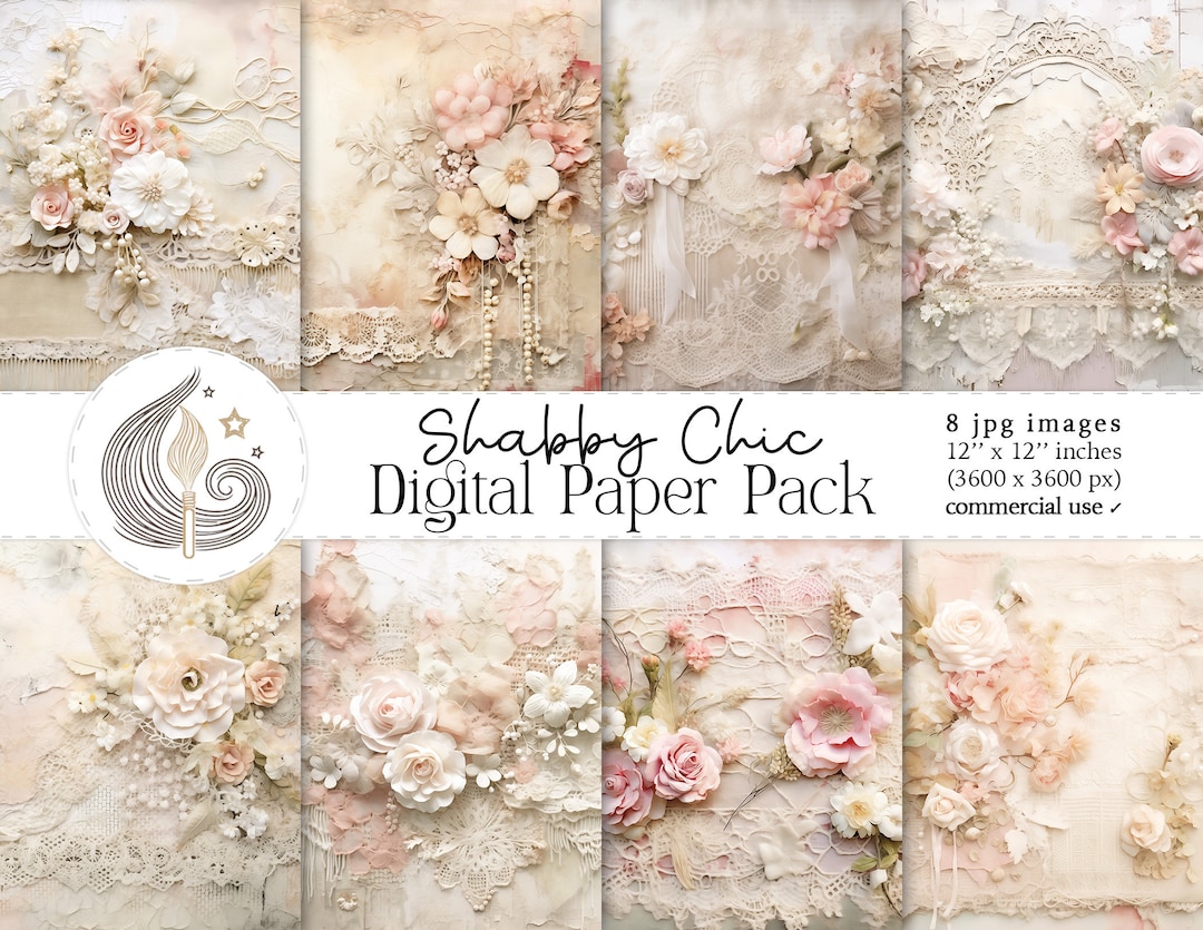 Shabby Chic Scrapbook Paper | Vintage Digital Paper | Commercial Use ...