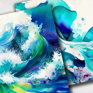 Abstract Waves Digital Paper | Commercial Use | Watercolor Ocean ...