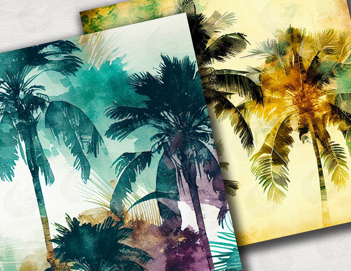 Palm Trees Digital Paper Watercolor Palm Trees - Etsy