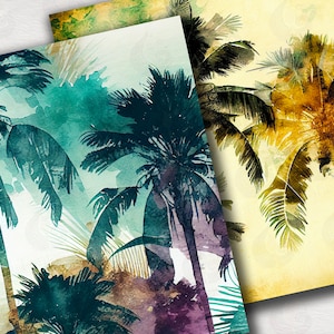 Palm Trees Digital Paper | Watercolor Palm Trees | Scrapbooking Paper ...