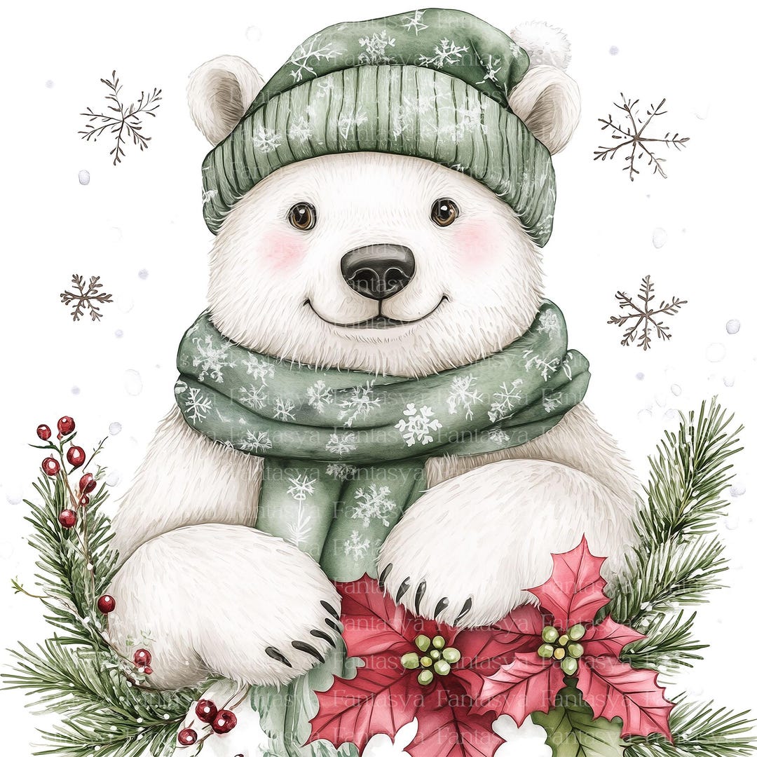 Watercolor Winter Polar Bear Clip Art Pack: 12 JPG Images - Etsy