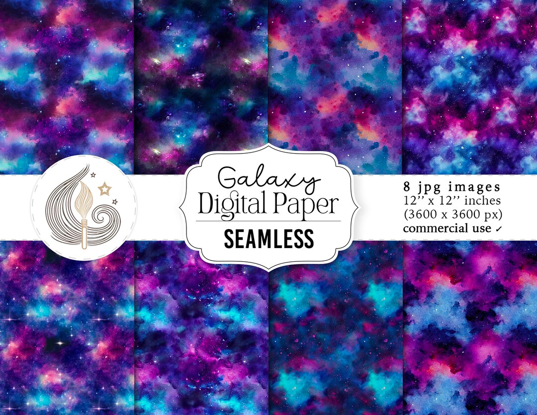 Galaxy Seamless Pattern Galaxy Digital Paper Watercolor Space ...