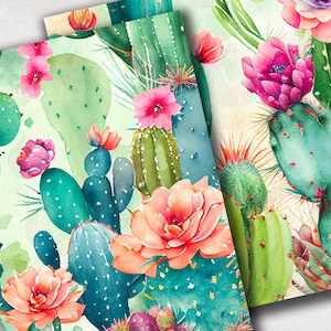Cactus Digital Paper Pack | Watercolor Cactus Backgrounds | Boho ...