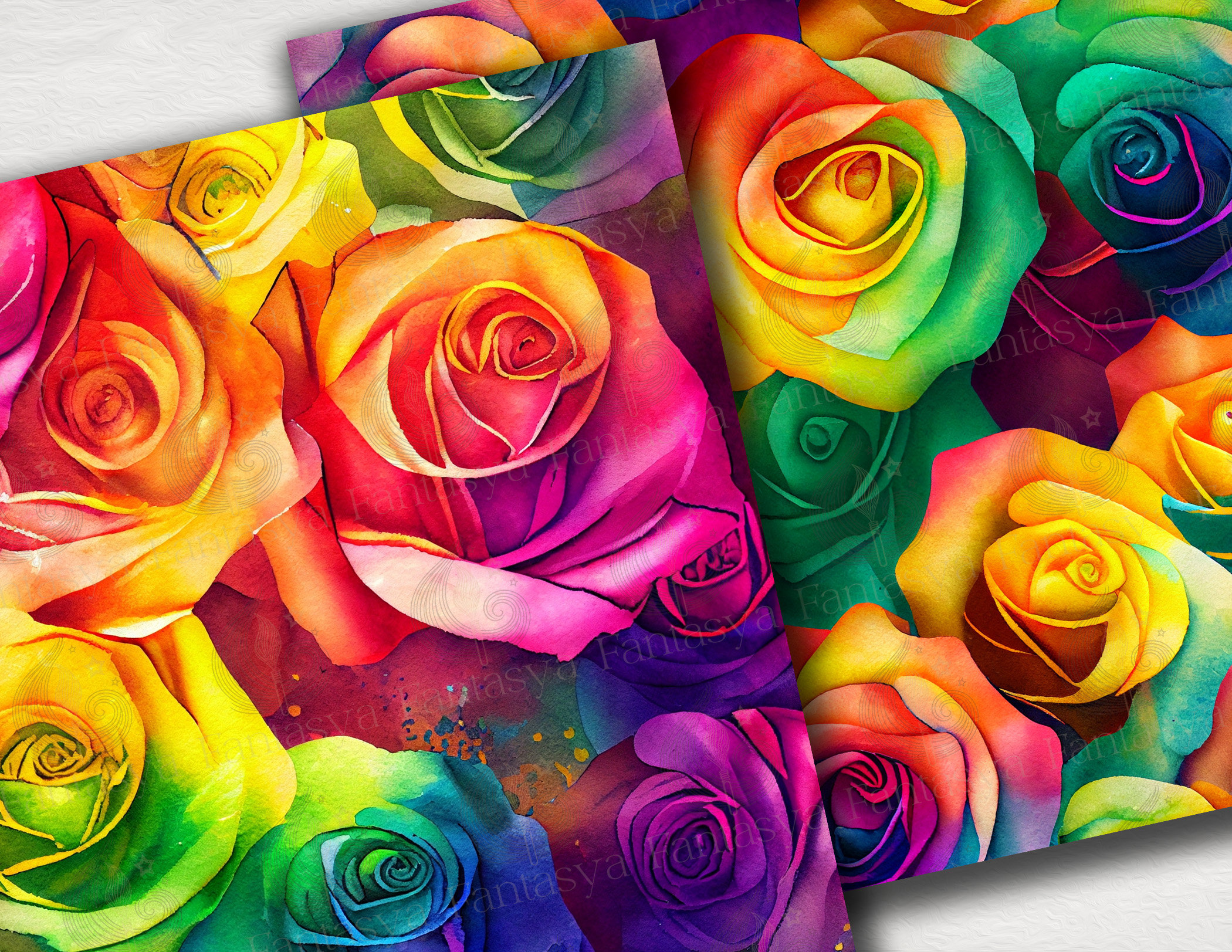 Rainbow Roses Digital Paper Watercolor Roses Scrapbooking - Etsy