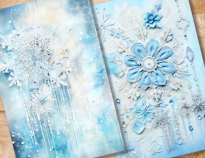 Frozen Winter Junk Journal Pages: Snowflake Papers With Icy Blue ...