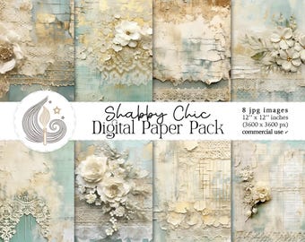 Shabby Chic Digital Paper Pack: Aqua Gold Grunge Lace Textured Vintage ...