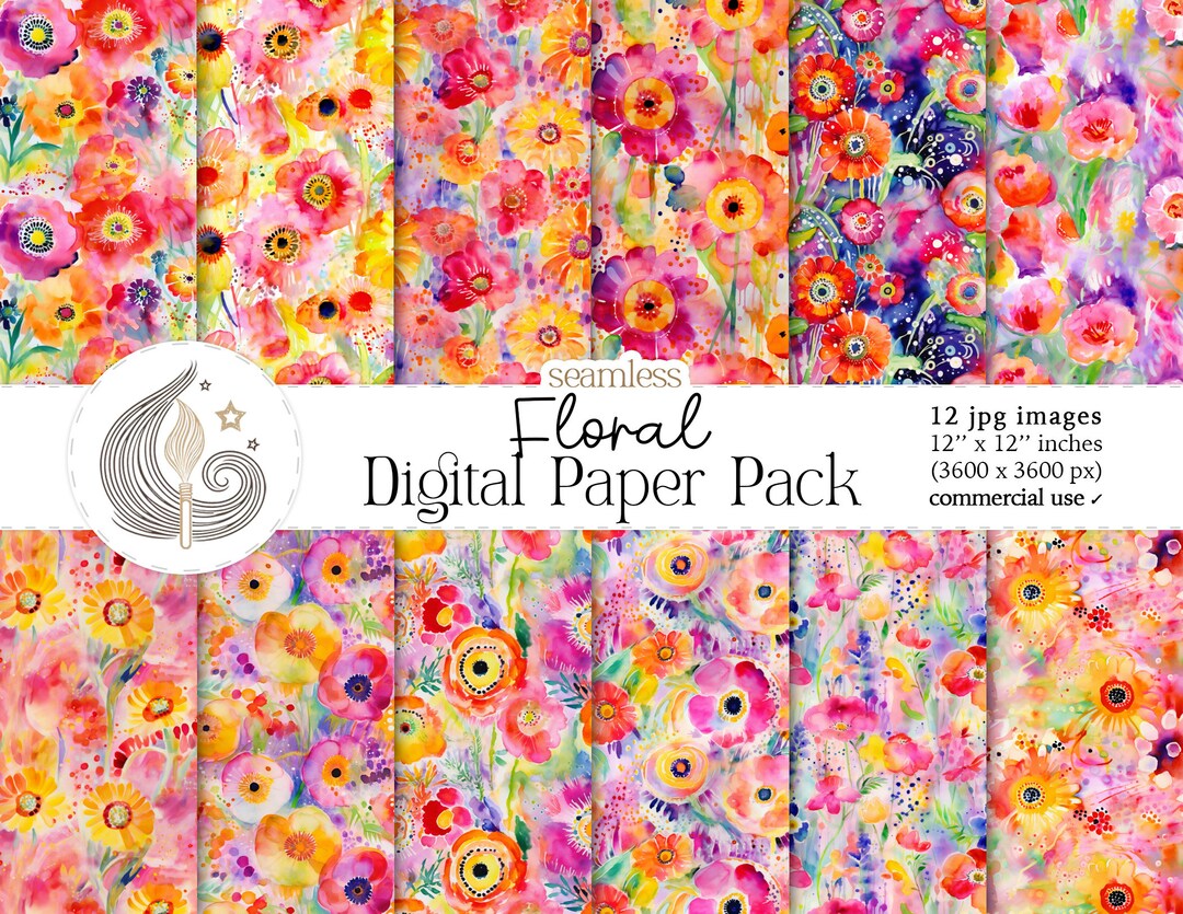 Watercolor Floral Seamless Pattern Colorful Flowers Digital Paper ...