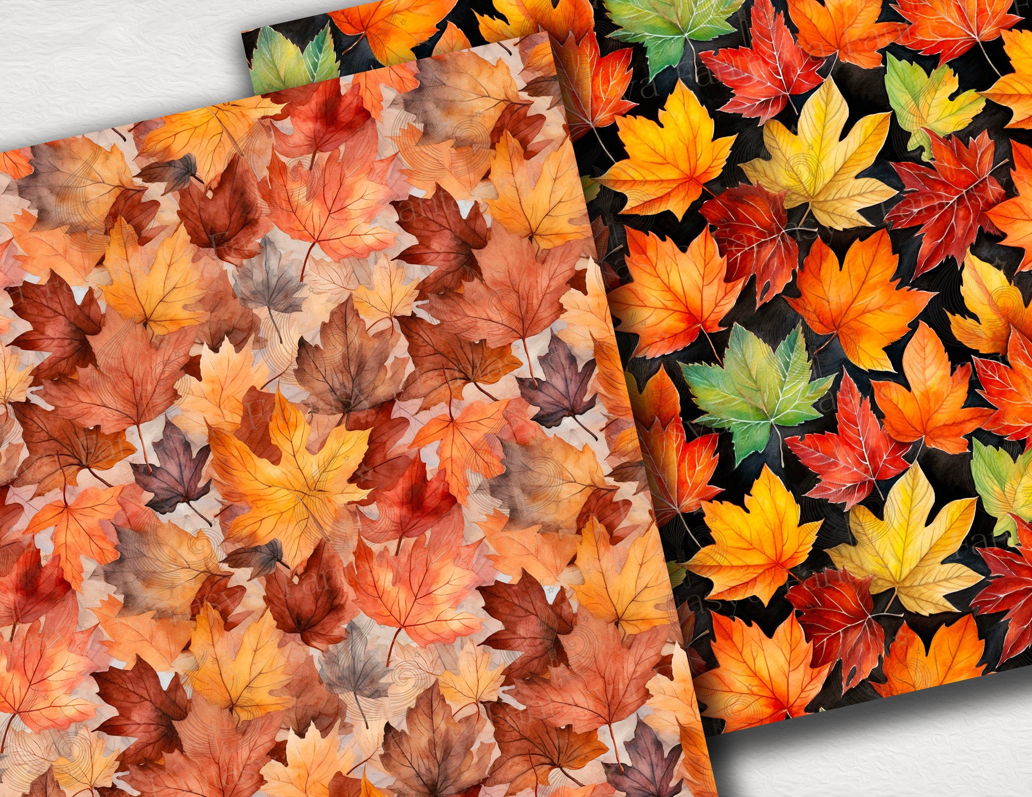 Fall Leaves Seamless Patterns: Autumn Watercolor Digital Papers With ...