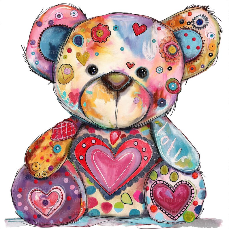 Whimsical Teddy Bear Clip Art Pack: Valentine Heart Bear Illustration ...