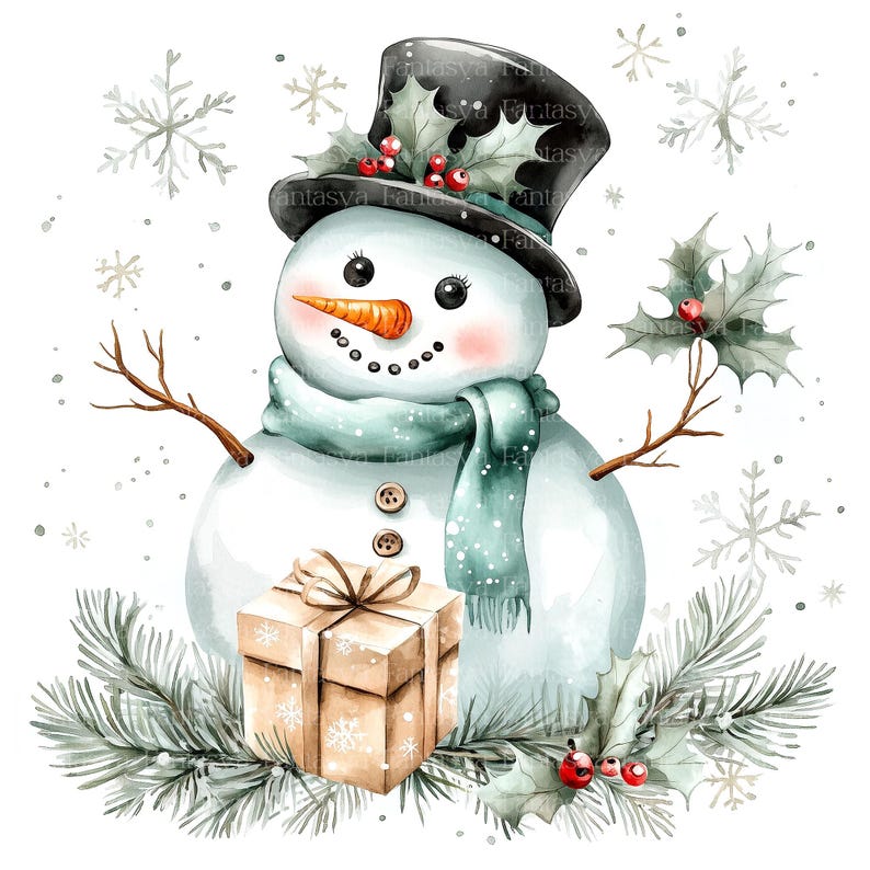 Watercolor Winter Snowman Clip Art Pack: 12 JPG Images - Etsy