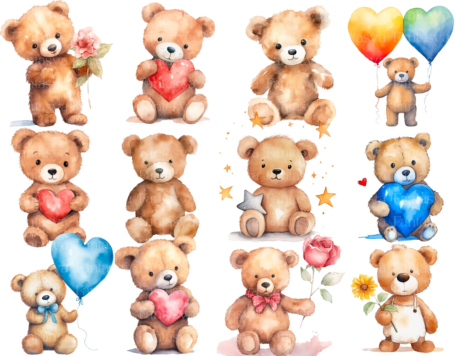 Watercolor Teddy Bear Clipart Pack Cute Teddy Clipart Kids - Etsy