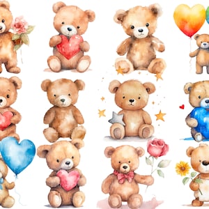 Watercolor Teddy Bear Clipart Pack | Cute Teddy Clipart | Kids Clip Art ...