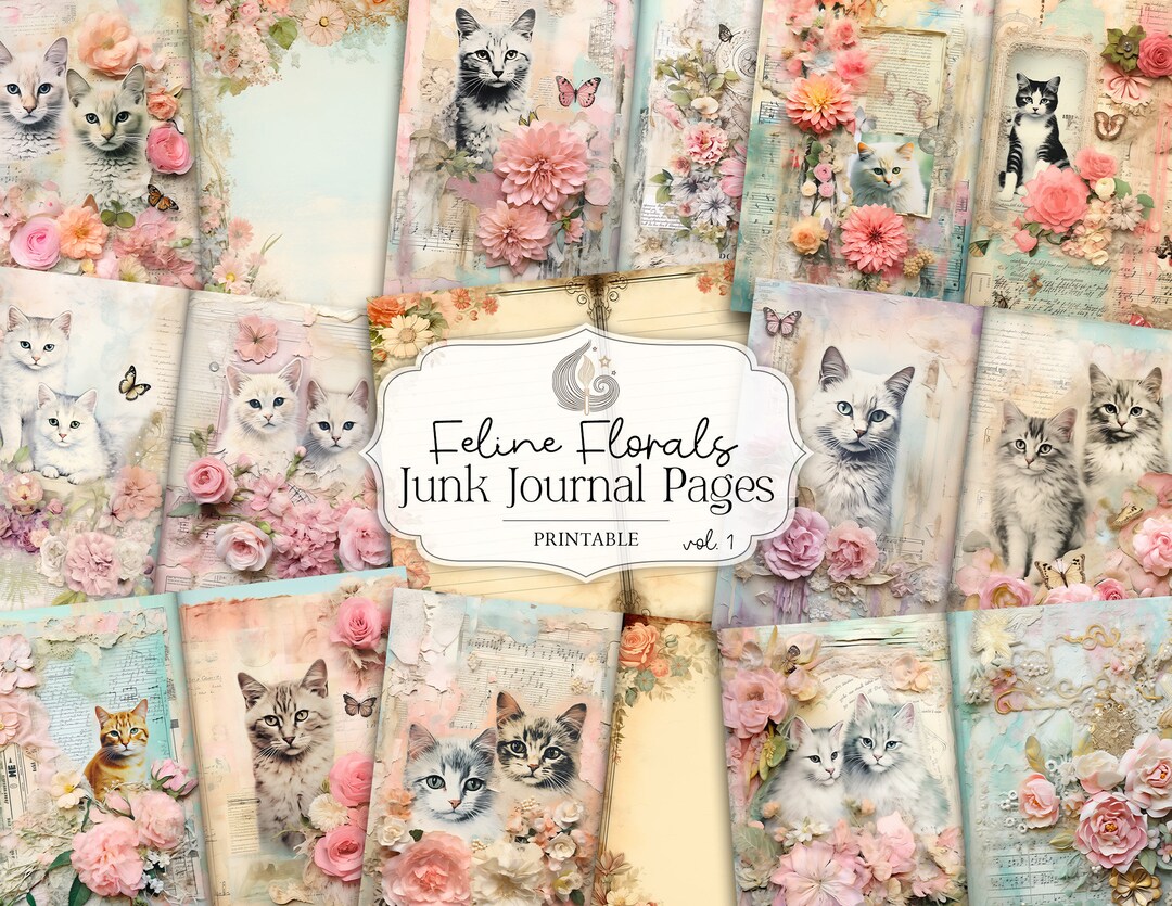 Cat Junk Journal Pages | Printable Paper | Cat Junk Journal Kit ...