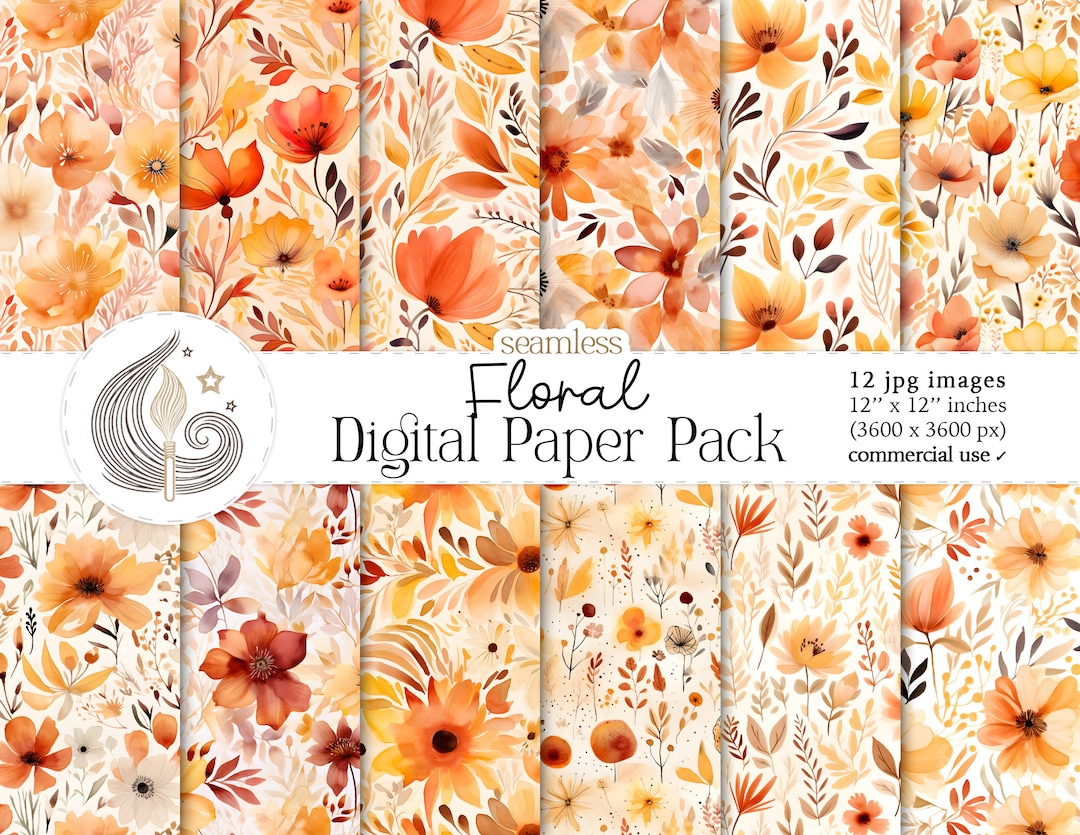 Warm Autumn Watercolor Floral Seamless Pattern Digital Paper Background ...