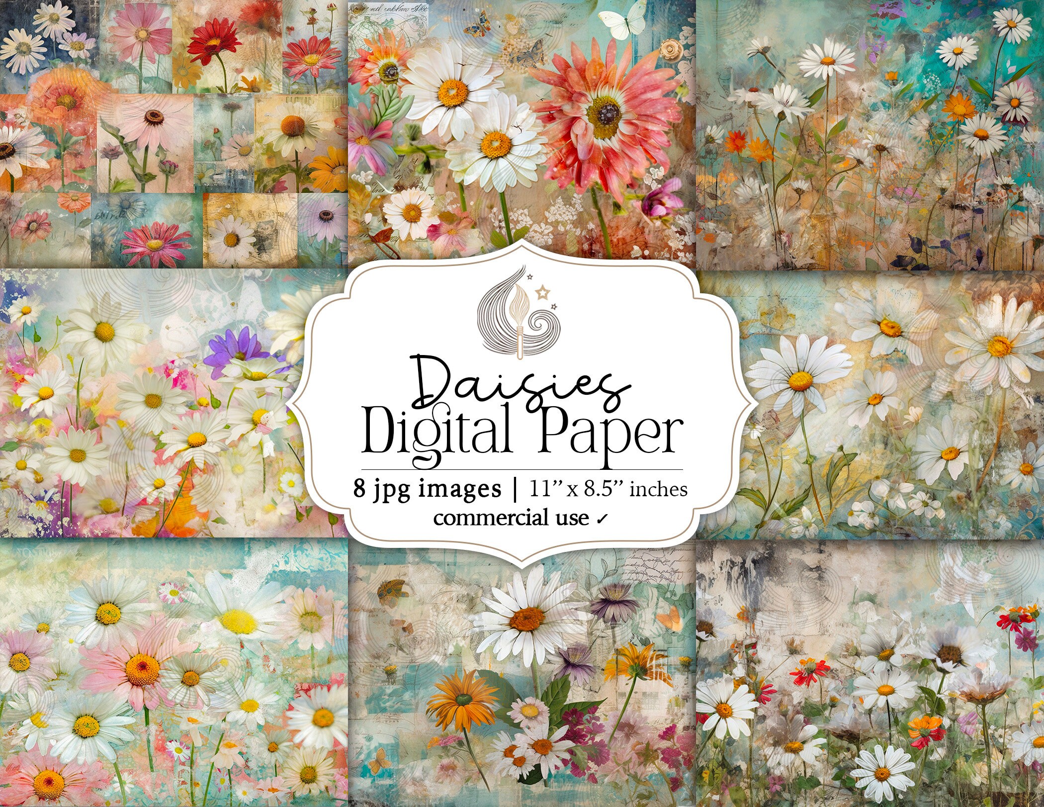 Spring Scrapbook Paper Daisy Background Floral Digital - Etsy