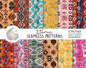 Ethnic Seamless Patterns: Boho Tribal Digital Paper Pack With Geometric ...