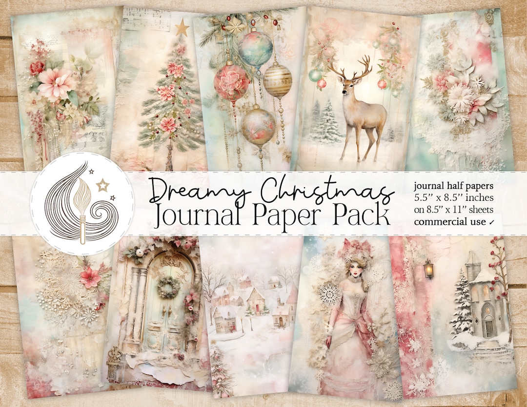 Dreamy Christmas Junk Journal Pages: Soft Pastel Winter Papers With ...