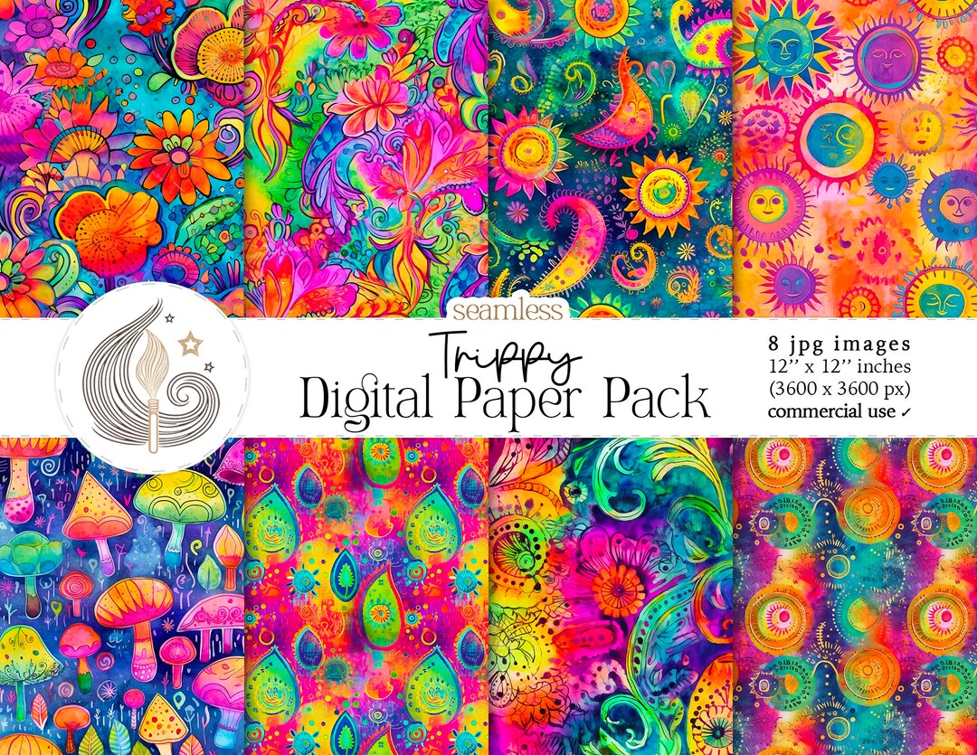 Seamless Trippy Pattern Hippie Digital Paper Psychedelic Pattern ...