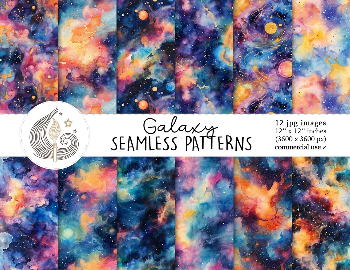 Galaxy Seamless Patterns: Vibrant Space Digital Paper Pack With ...