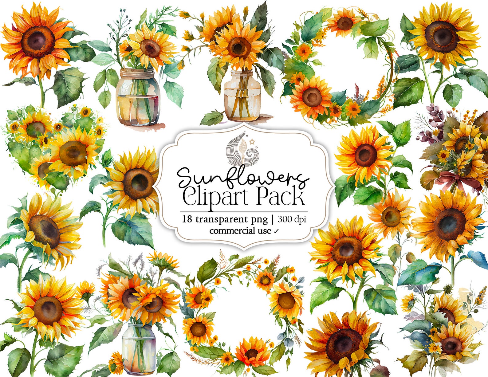 Watercolor Sunflowers Clipart Sunflower Png Floral - Etsy