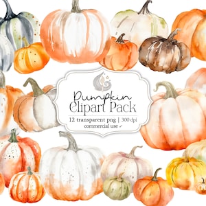 Watercolor Pumpkin Clipart Pack Fall Decor Autumn Digital Paper Instant ...