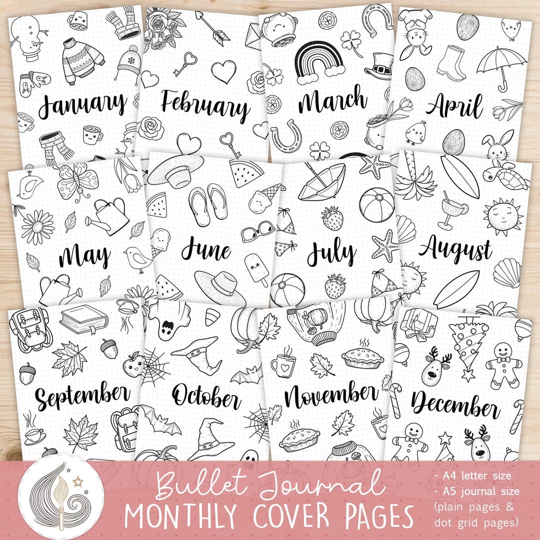 Bullet Journal Monthly Cover Pages: 12 Month Title Pages in A4 & A5 - Etsy