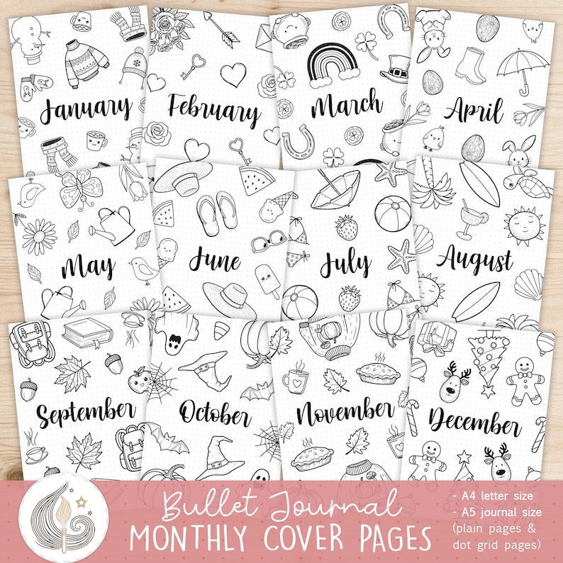 Bullet Journal Monthly Cover Pages: 12 Month Title Pages in A4 & A5 - Etsy