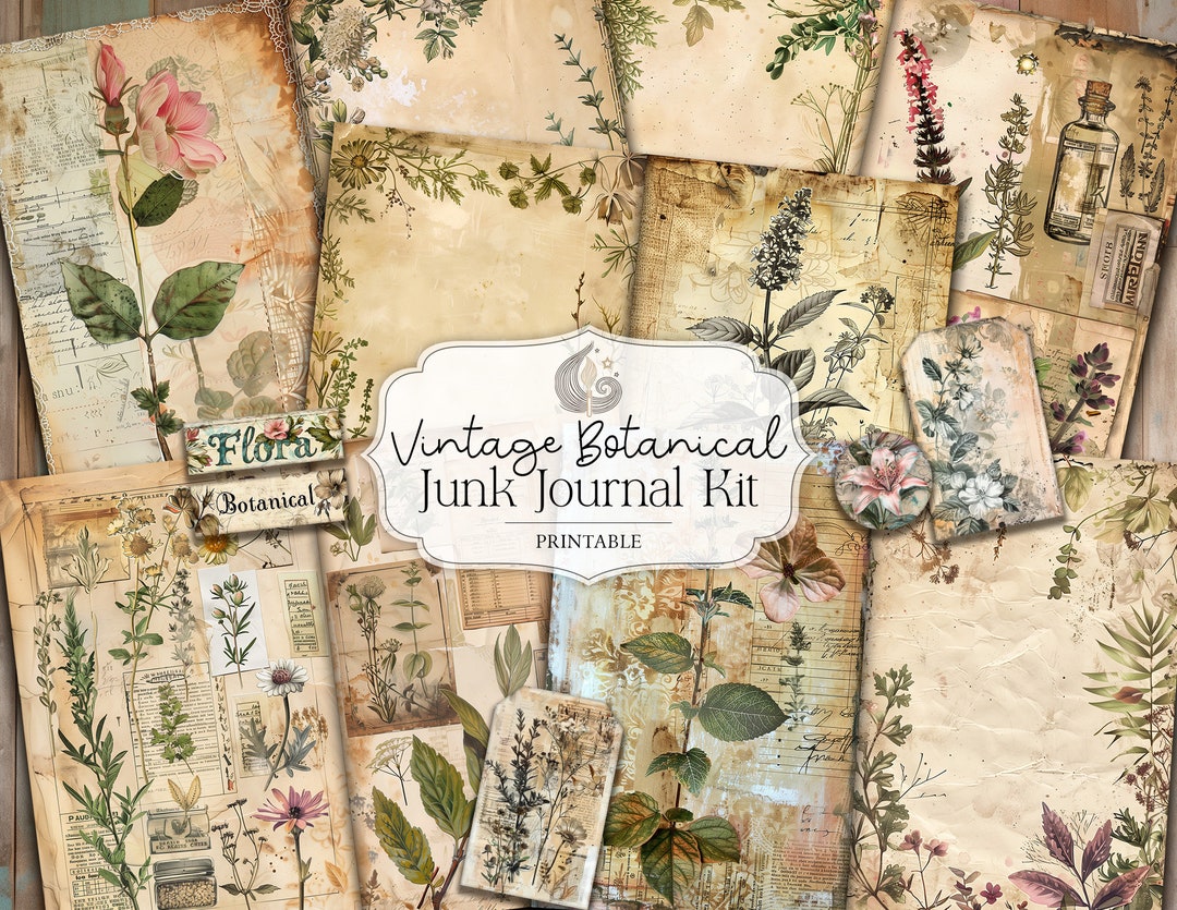 Vintage Botanical Junk Journal Kit | Printable Herbal Journal Pages ...