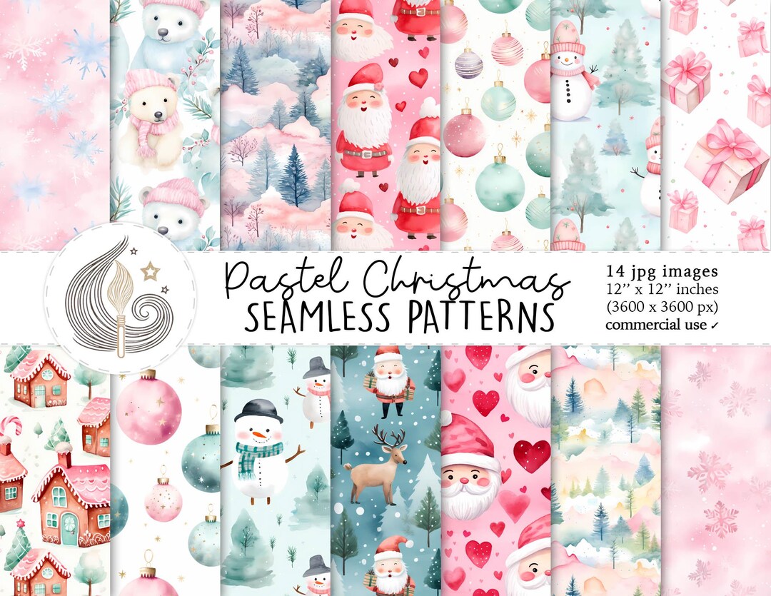 Pastel Christmas Seamless Patterns: Sweet Holiday Digital Paper Pack ...
