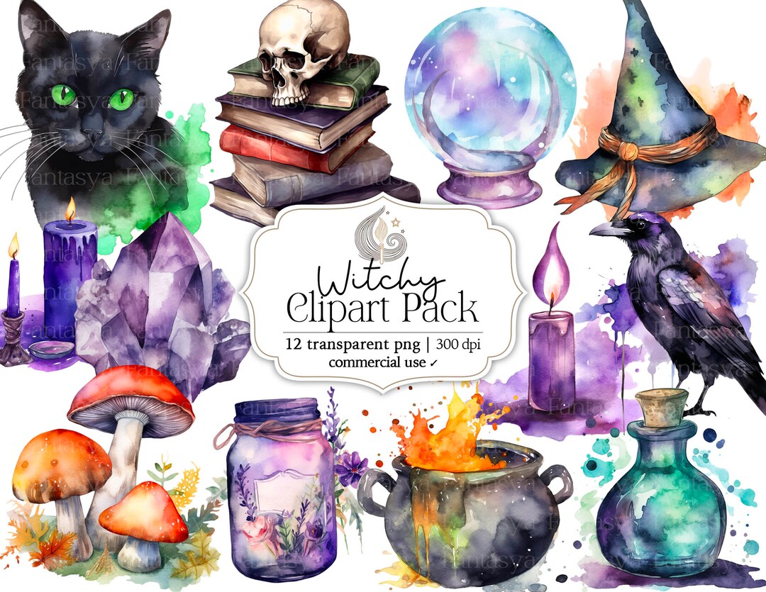 Witchy Clipart Pack | Watercolor Clipart | Digital Download ...
