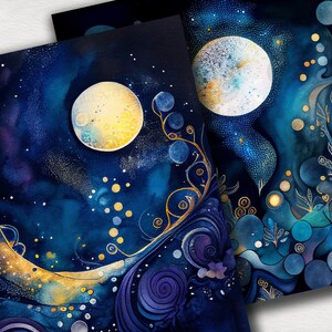 Night Sky Digital Paper Pack: Watercolor Celestial Galaxy Backgrounds ...