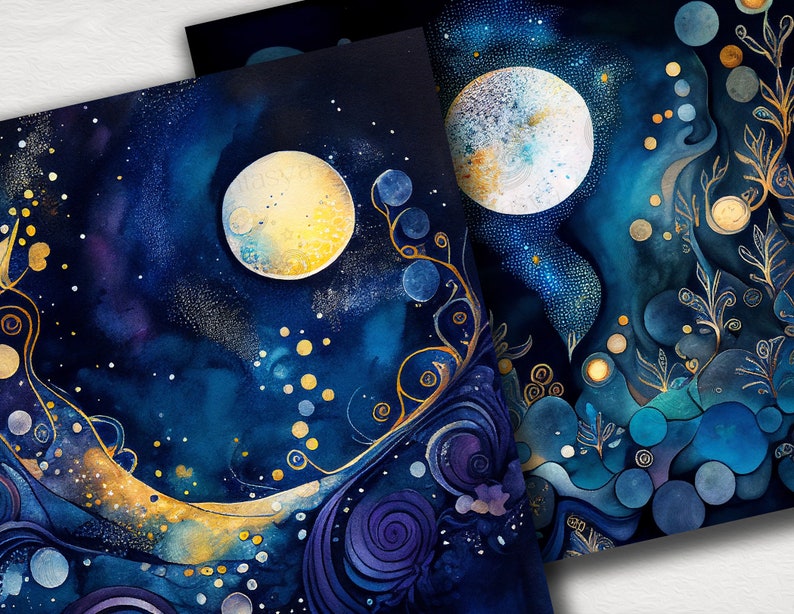 Night Sky Digital Paper Pack: Watercolor Celestial Galaxy Backgrounds ...
