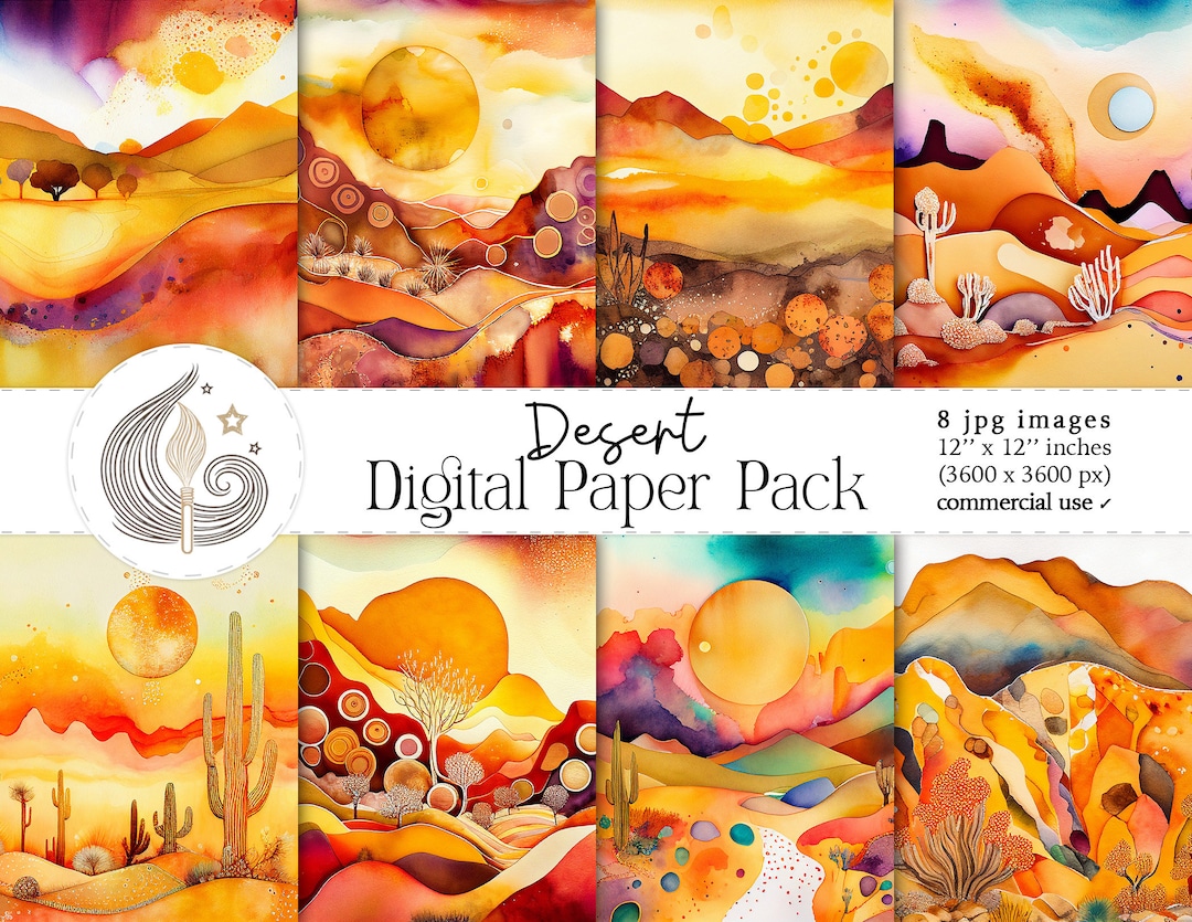 Desert Digital Paper Pack: Warm Watercolor Landscape Backgrounds - Etsy